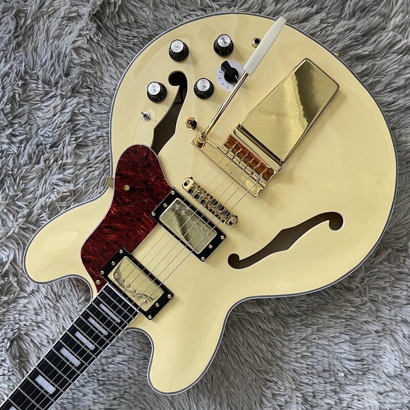 Milky White 335 Electric Guiatr Semi-Hollow Body HPL Fretboard Mahogany ...