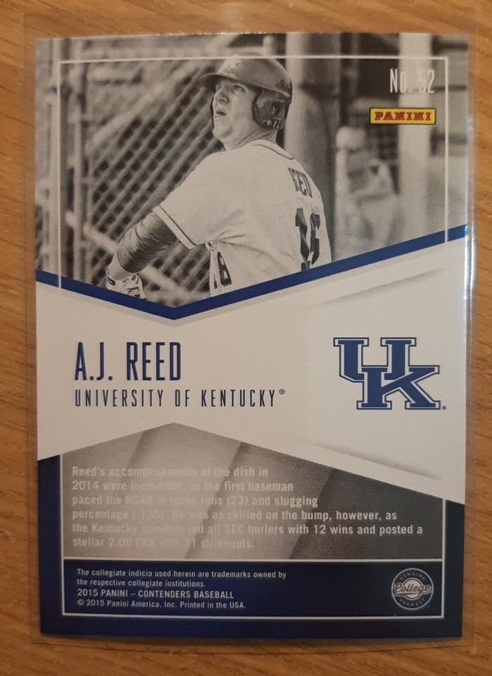 2015 CONTENDERS DRAFT PICKS SCHOOL COLORS A.J. REED #52 HOUSTON ASTROS ...