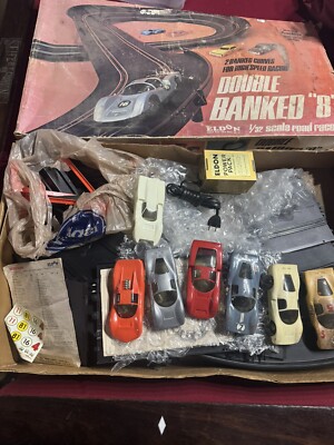 ELDON Double Banked 8 ROAD RACE SLOT CAR SET 1:32 WITH 3 CARS & 4 ...