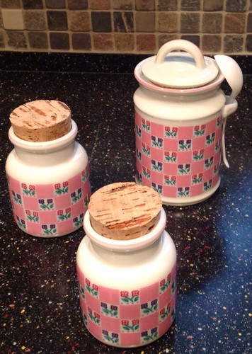 Vintage Sigma Taste Setter 3 Ceramic Pastel Pantry Pink Condiment Jars ...