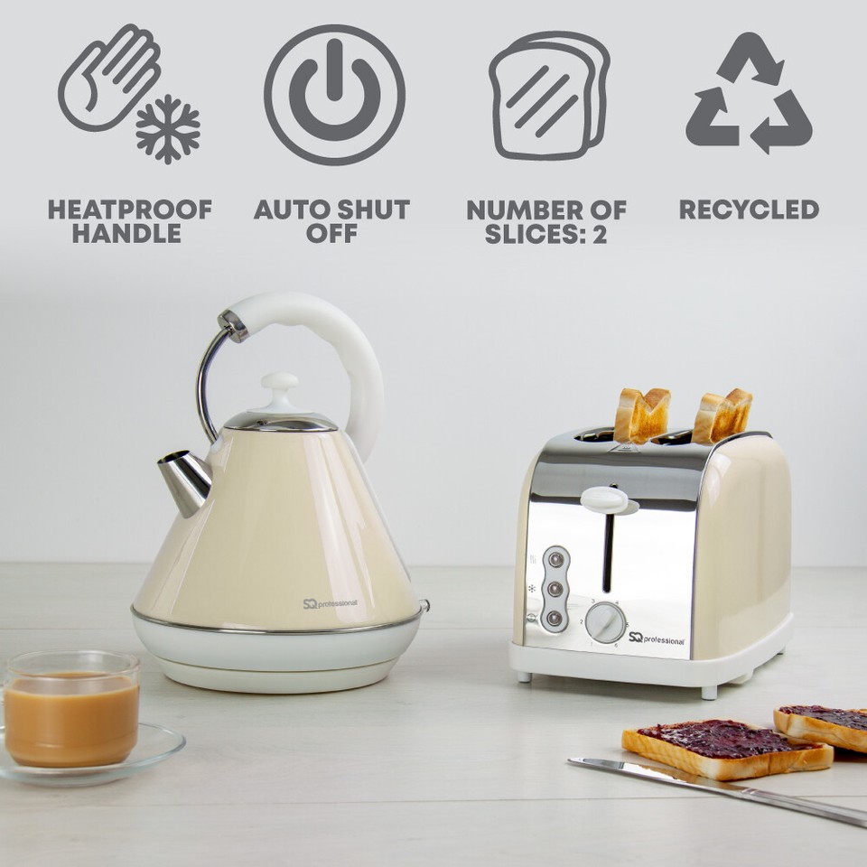 Retro Stainless Steel 1.8L Kettle 360° Swivel Base & 2 Slice Toaster ...