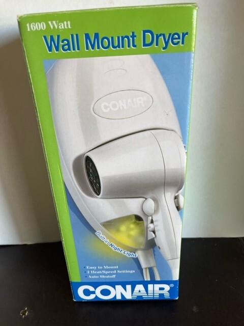 Conair+134W+Mini+Turbo+Wall+Mount+Hair+Dryer+with+Nightlight+-+White ...