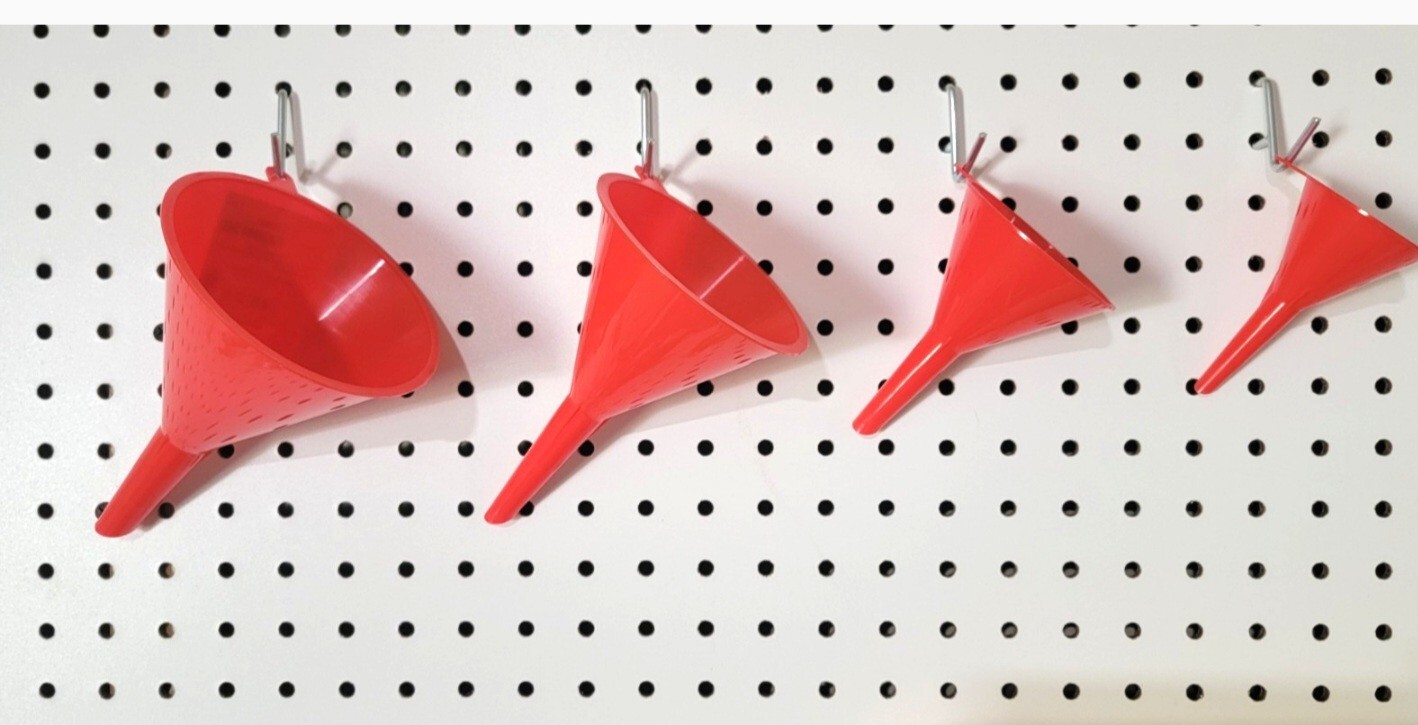 Funnel Set 4pc 2",3"4" and 5" diameter Funnels. With 4 Chromed Hanging ...