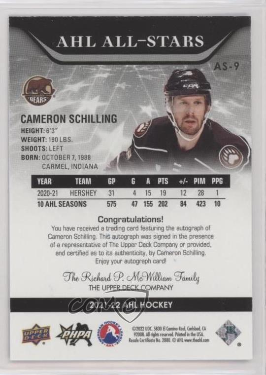 2021-22 Upper Deck AHL All-Stars Auto Cameron Schilling #AS-9 Auto | eBay