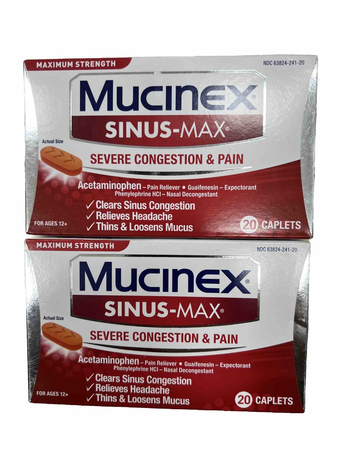 LOT OF 2 Mucinex Sinus Max Severe Congestion Relief Caplets 40ct EXP ...