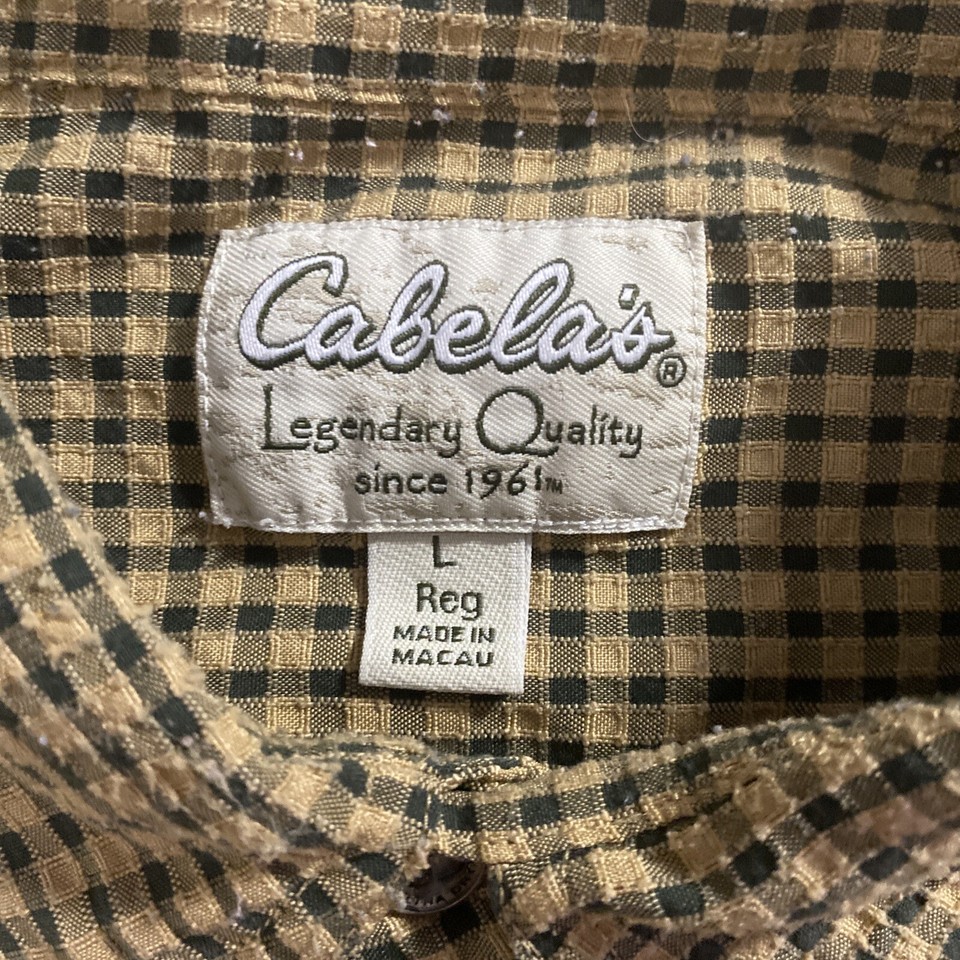 Cabelas Legendary Quality Shirt Mens Large Tan Casual Short Sleeve ...