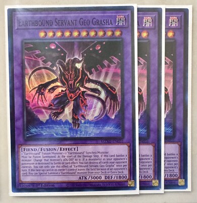 Yugioh! 3x Earthbound Servant Geo Grasha MZMI-EN031 Super Rare 1st Ed ...