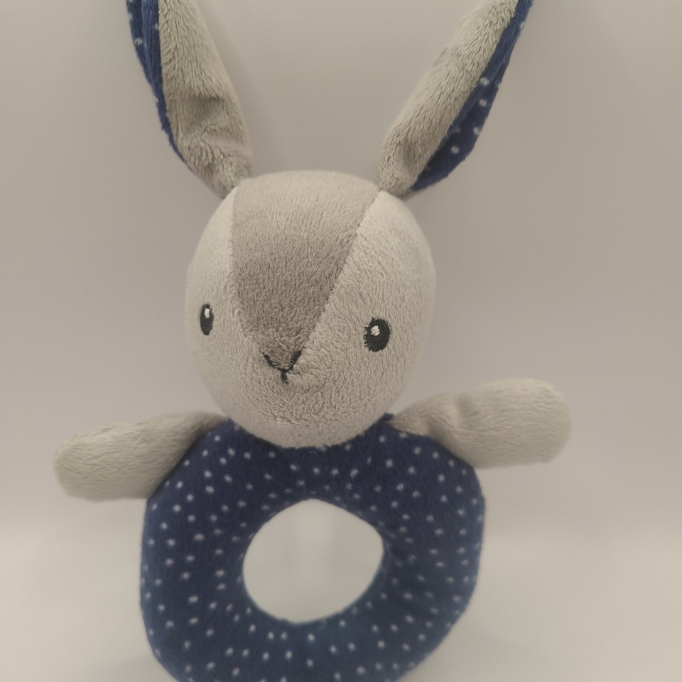 Ikea Gulligast Gray Bunny Rattle Plush Blue Soft Ring Easy Grip Toy ...