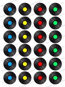 24 Vinyl Music Record DJ Edible Icing Cupcake Fairy Cake Party Bun ...