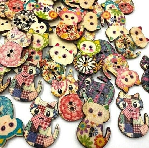 Pkg of 10 SITTING CAT 2-hole Wooden Buttons 1-1/8" x 7/8" (30mm) Crafts ...