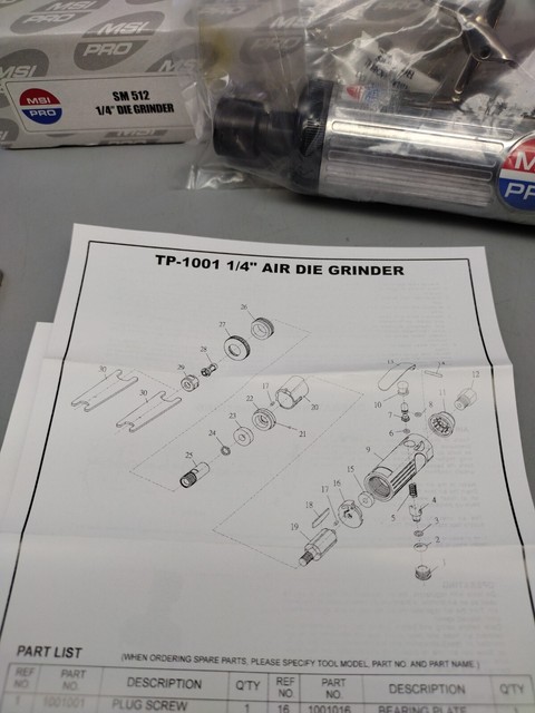 MSI Pro Heavy Duty Lightweight Steel Body SM512 1/4" Die Grinder for ...