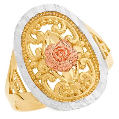 10k or 14k Gold Tricolor Flower Rose Filigree Ring | eBay