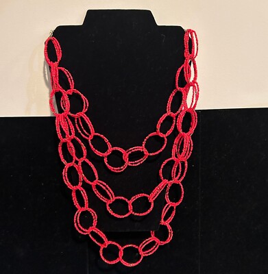 Groovy Vintage Red Beaded Loop Mod Layered Chain Necklace 1970s | eBay