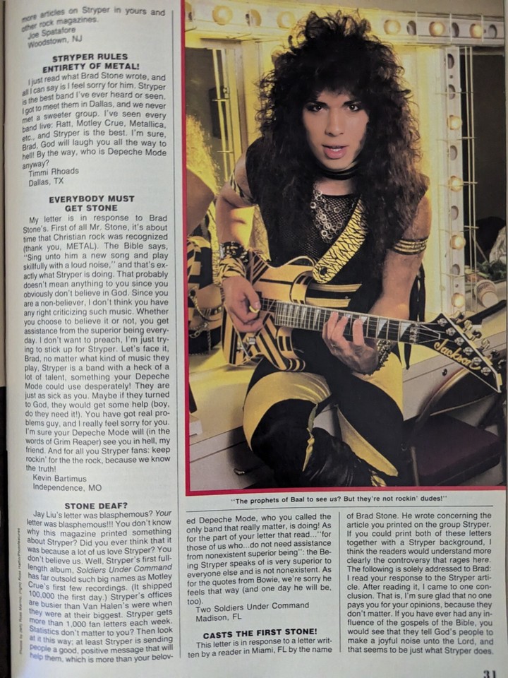 Creem Magazine 1986 Metal Letters Motley Crue, KISS, Van Halen, Ratt ...