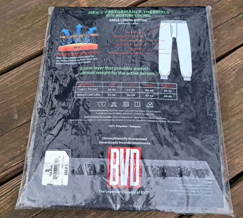 VNTG NEW BVD Thermal Pants Joggers Black XL Extra Large Breathable Base ...
