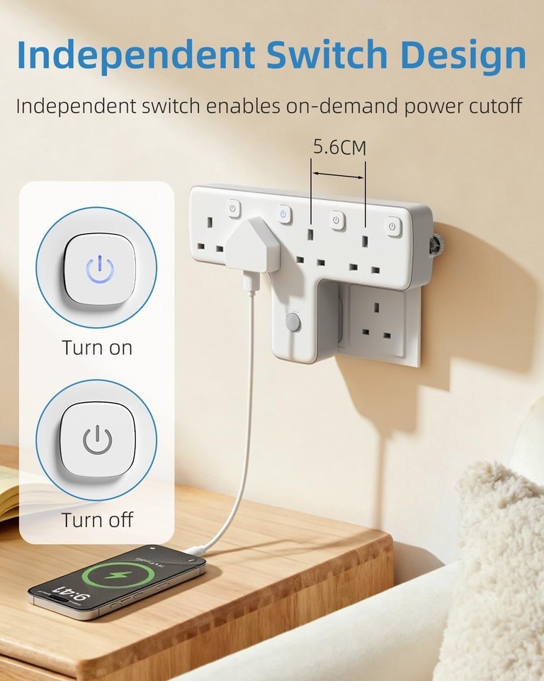 Mscien Multi Plug Adopter, Plug Extension with Independent Switches, 4 ...