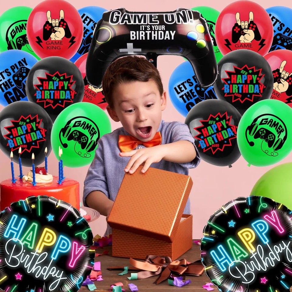 Happy Birthday Ballon Gamer Deko, 19 pezzi, decorazione di compleanno ...
