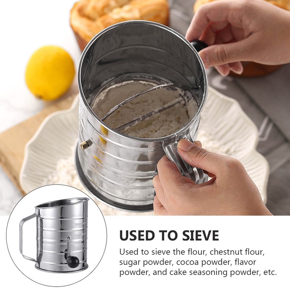 Rotary Hand Crank Flour Sifter Stainless Steel Flour Sieve Cup Manual ...