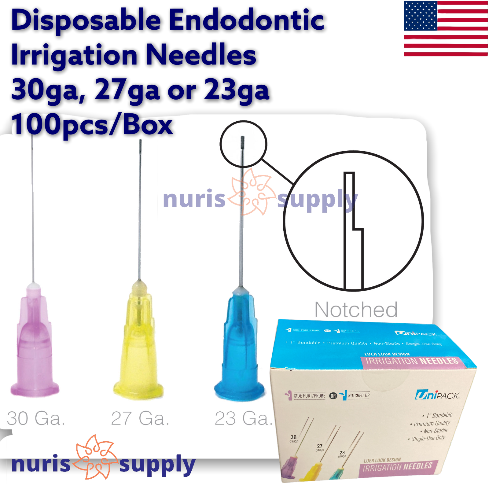 Dental Endodontic Luer Lock Notched Irrigation Needle Tips 23ga 27ga ...