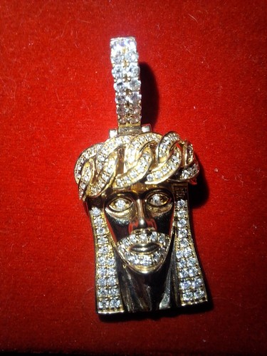 14k Gold Diamond Cuban Link Crown Jesus Pendant | eBay