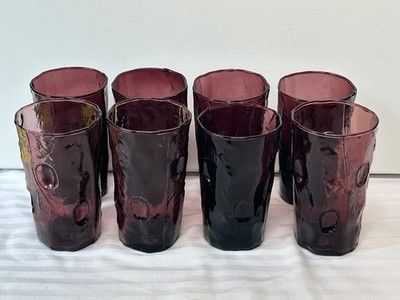8 Vtg. MCM Decatur Texglass thumbprint water glasses - amethyst purple ...