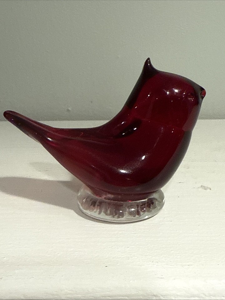 Vintage Ruby Red Royal Cardinal Bird Art Glass Signed Leo Ward 1997 ...
