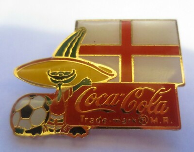Coca-Cola World Cup 84 Soccer with Mascot Holding Denmark Flag Lapel ...