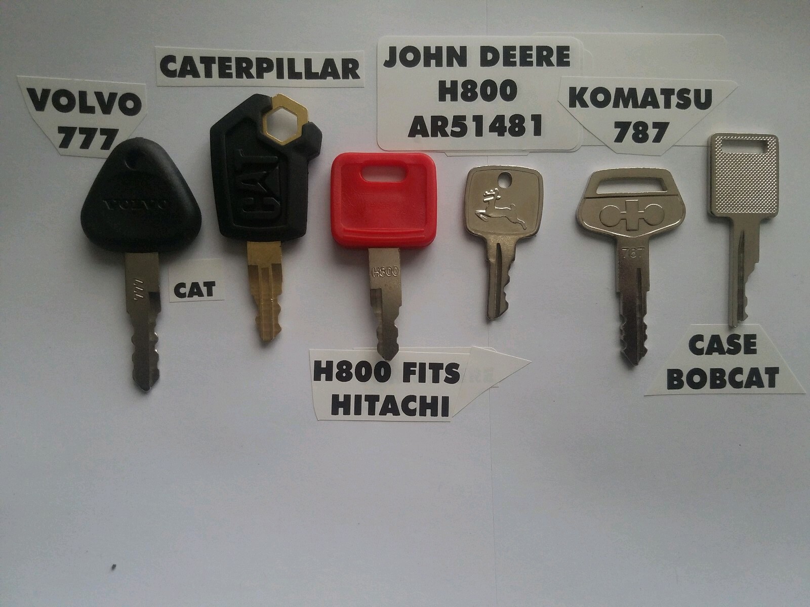 6 Heavy Equipment Keys Volvo CAT John Deere H800 AR51481 Komatsu 787 ...
