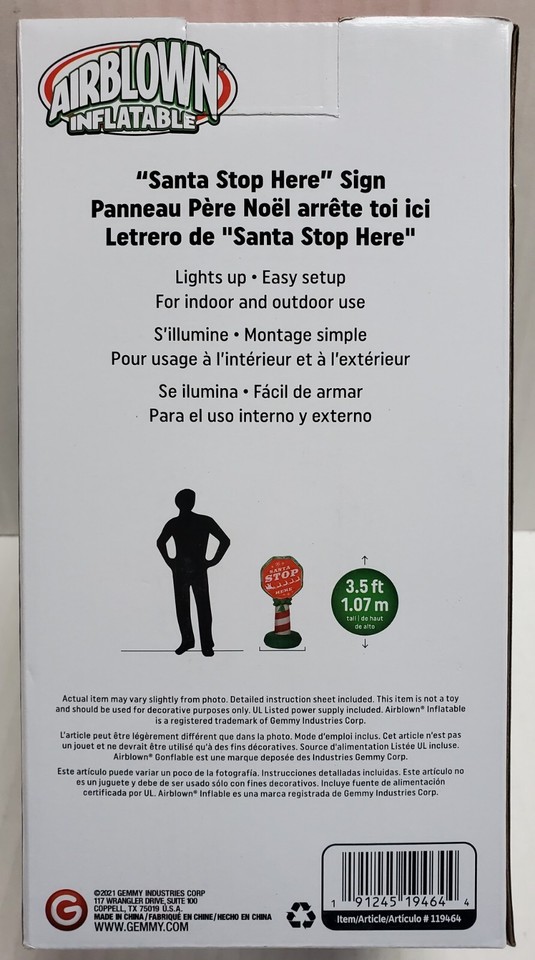 Gemmy "SANTA STOP HERE " INFLATABLE AIR BLOWN SIGN 3.5ft Tall LED ...