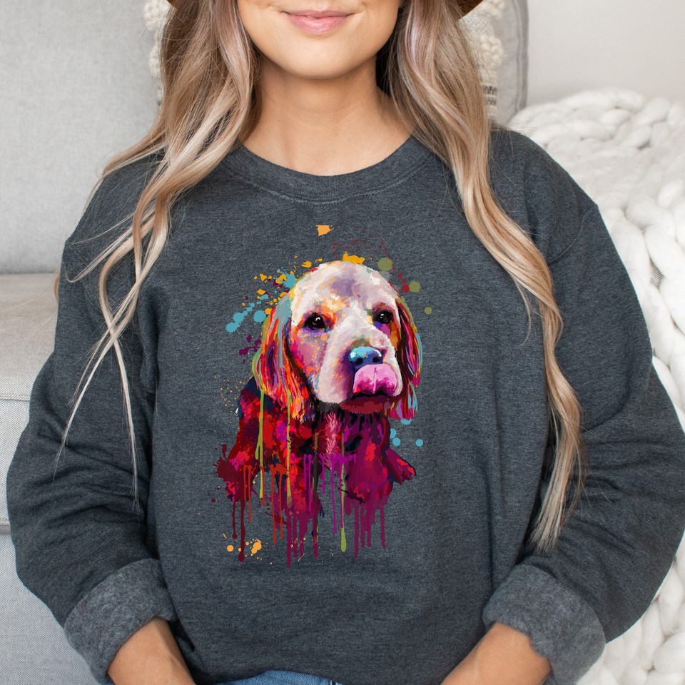 Splash color Cocker Spaniel dog Unisex Crewneck Sweatshirt Abstract pet ...