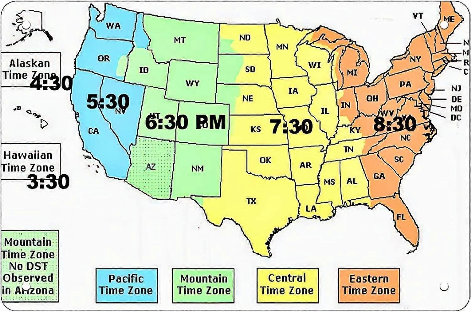 NEW US time Zone map Retro Funny Metal Sheet Signs, Wall Decoration ...