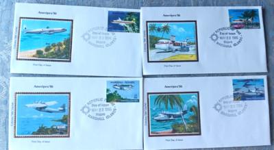 MARSHALL ISLANDS U.S.T.T. AVIATION AMERIPEX COMPLT SET 4 COLORANO SILK ...