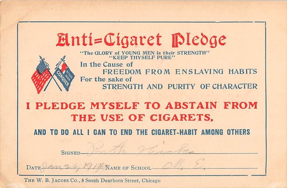 PLEDGE CARD TO ABSTAIN FROM ALCOHOL & SMOKING CIGARETTES, NOT A PC ...