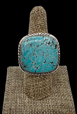 Southwest Style Sterling Silver Natural Pale Blue Spiderweb Turquoise ...