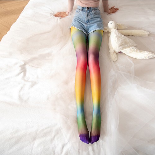 Lady Colorful Rainbow Print Tights Silky Stocking Pantyhose Tights ...
