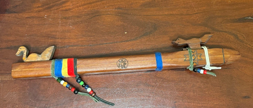 HANDMADE WOODEN INDIAN NATIVE AMERIAN FLUTE W/ DUCK AND BIRD -MUSICAL ...