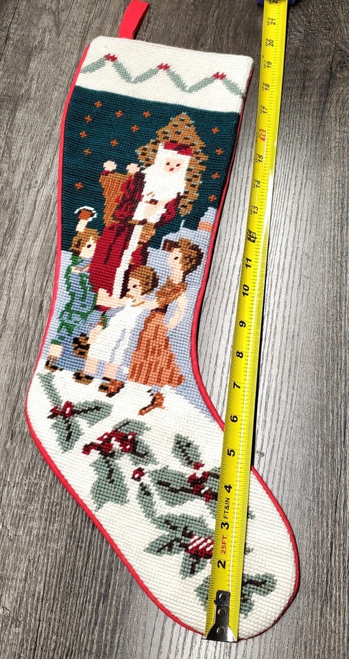 Needlepoint Christmas Stocking St Nick Hanging Sock Old World Santa ...