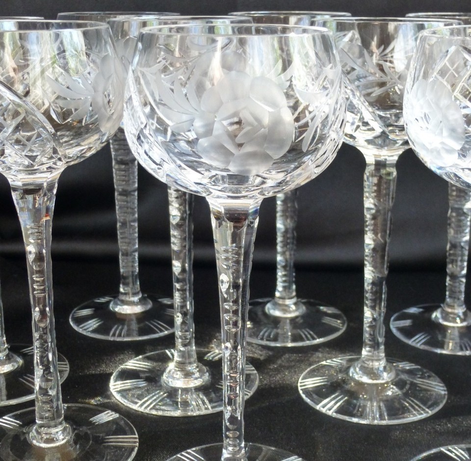German wine goblets cut lead crystal set of 10 tall faceted stem | eBay