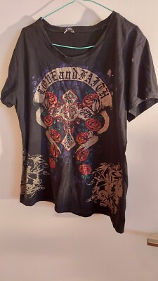 Aviva Plus, Size 1X, Black T-Shirt, Floral Design on front | eBay