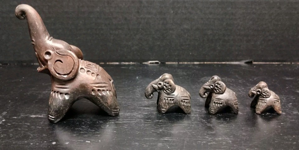 Set Of 4 Handmade Black Clay Elephants Graduating In Size | eBay