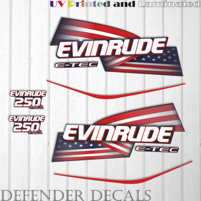 Evinrude 250hp ETEC High Output outboard engine decal sticker set ...