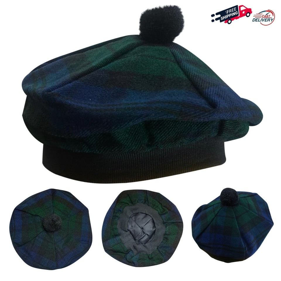 Men's & Women’s Scottish Tam O' Shanter Hat Tartan Highland Tammy Cap ...