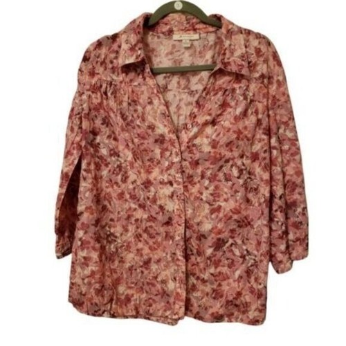 JM Collection Womens Sz M Pink Floral 3/4 Sleeve Blouse | eBay
