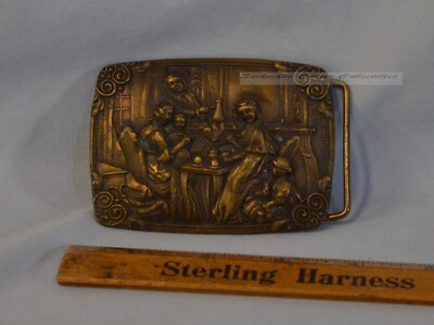 Excellent Vintage Rare AJ Dezy Family Dinner Heavy Brass Belt Buckle ...