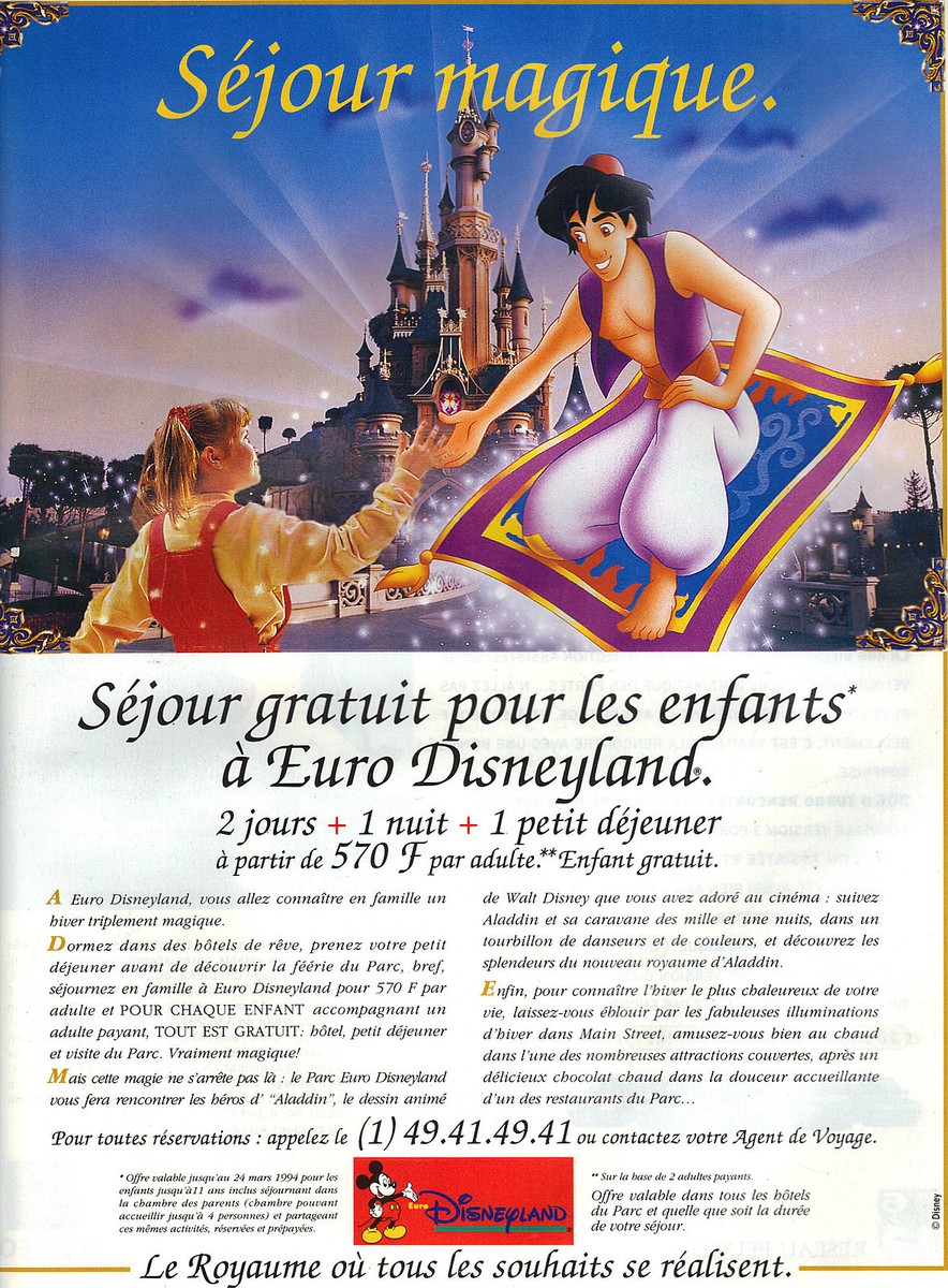 Disneyland Contre Le Royaume Magique PUBLICITE ADVERTISING 1994
