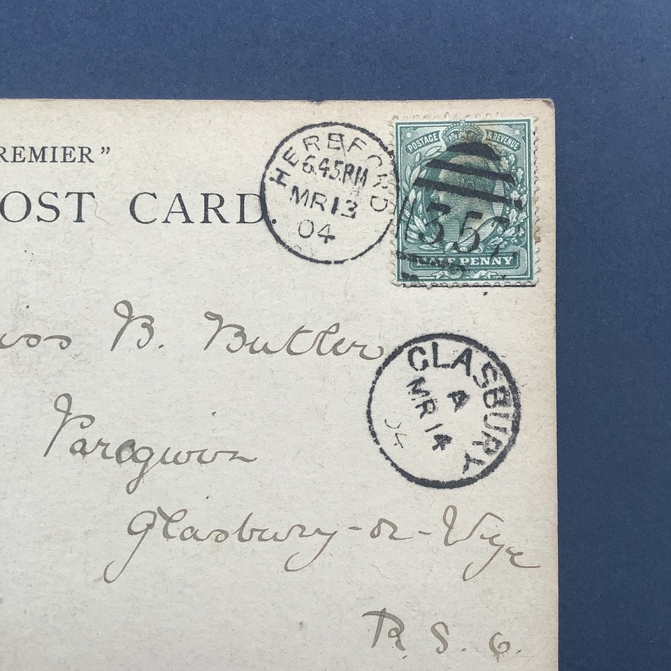 Glasbury Nr Hay 1904 Single Circle & Hereford 357 Duplex Postmark on pc ...