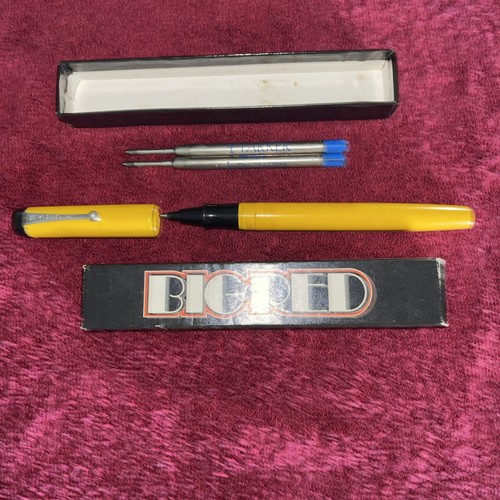 Vintage 1970s 80s Parker BIG RED Ball Point Pen Yellow in Black Box ...