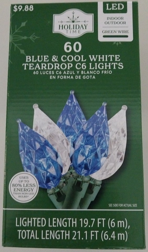 Holiday Time 60ct Teardrop C6 Lights 4 Variations Green Wire Ind ...