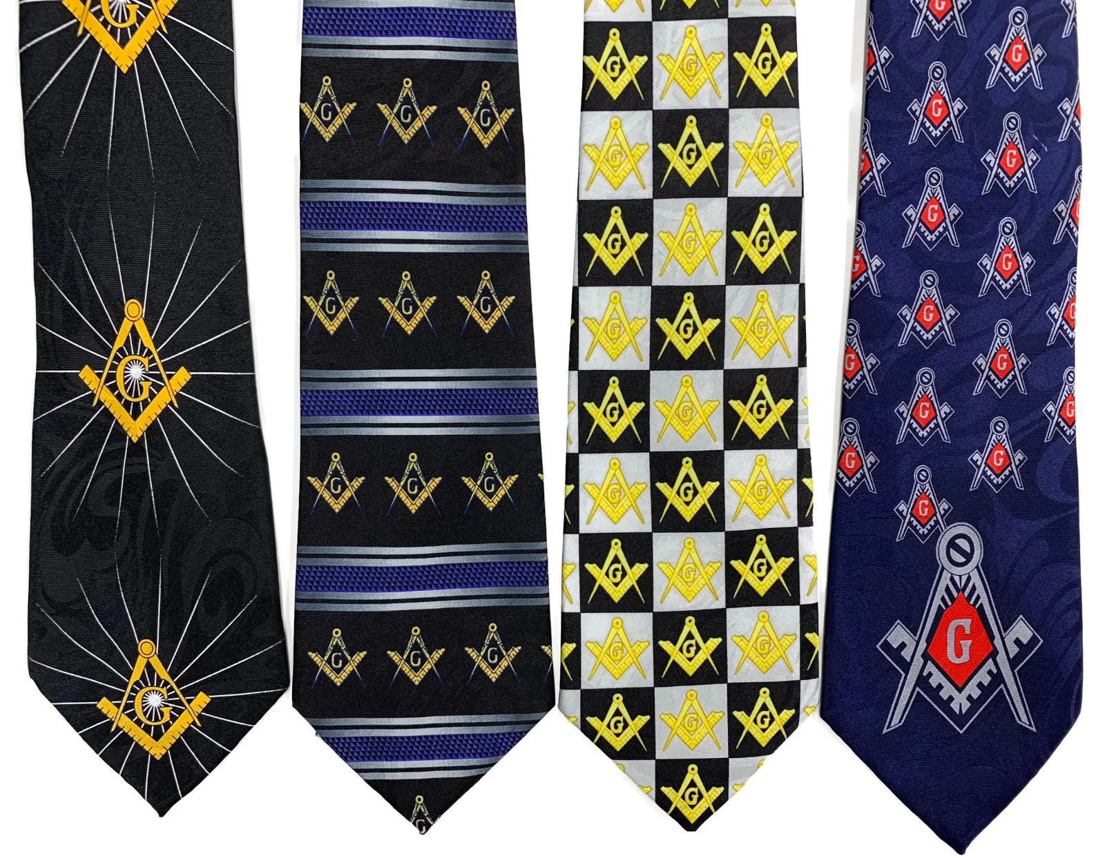 Pack Of 4 Mason Compass Mens Neck Ties Masonic Square Freemason ...