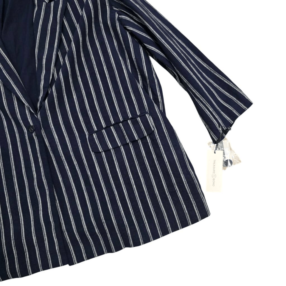 Treasure & Bond Womens 3X Plus Size Linen Blend Blue And White Striped ...
